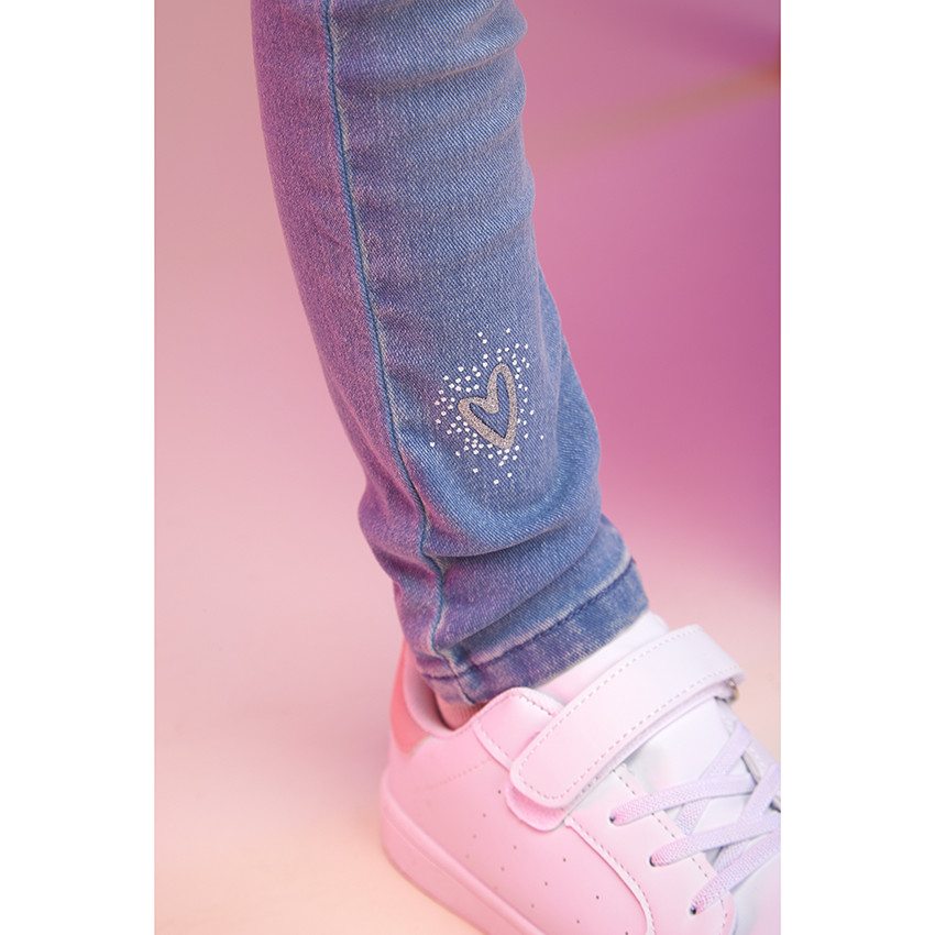 Jean slim en denim effet patchwork avec strass pour fille | Orchestra